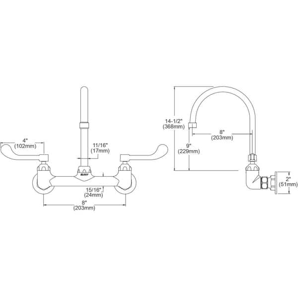 Elkay Scrub/Handwash 8" Centerset Wall Mount Faucet w/8" Gooseneck ...
