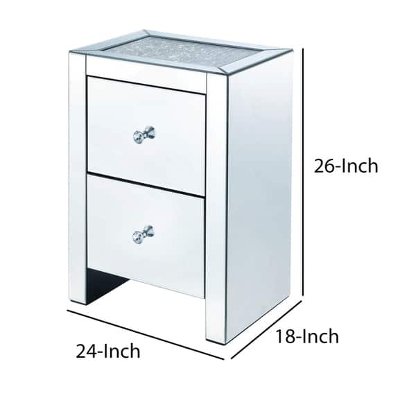 Rectangular Wooden Night Table with Glass Top and 2 Drawers, Silver ...