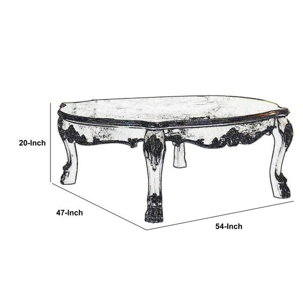 Handcrafted Wooden Coffee Table with Engravings,Antique White and Gold ...