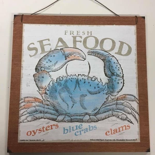 Fresh Seafood Oysters Blue Crabs Clams Wood Sign 7" x 7" - Bed Bath ...