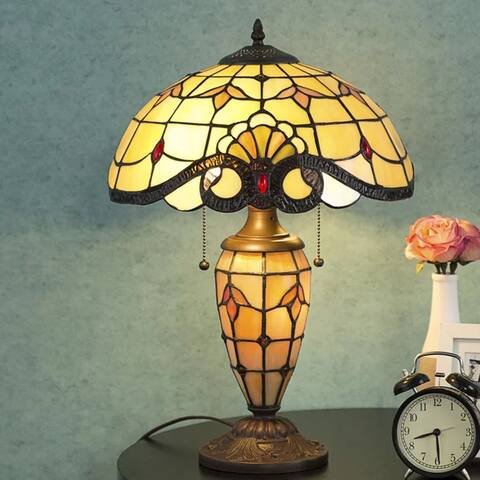 Victorian Red Floral Stained Glass Table Lamp - Overstock - 30375877