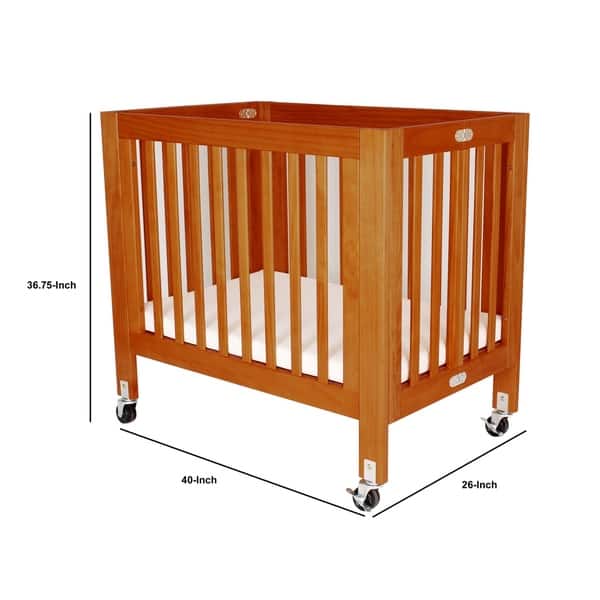 Slatted Wooden Crib with Folding Mechanism and Casters Support, Brown ...
