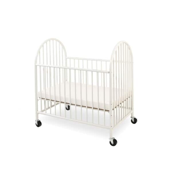 Slatted Metal Crib with Casters and Arched End Panel, White and Black ...