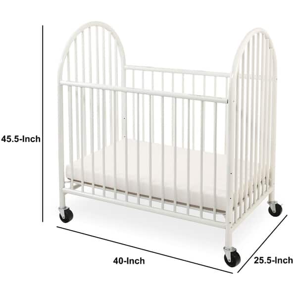 Slatted Metal Crib with Casters and Arched End Panel, White and Black ...