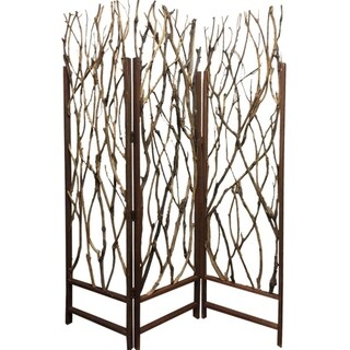 3 Panel Contemporary Foldable Wood Screen with Tree Branches, Brown ...