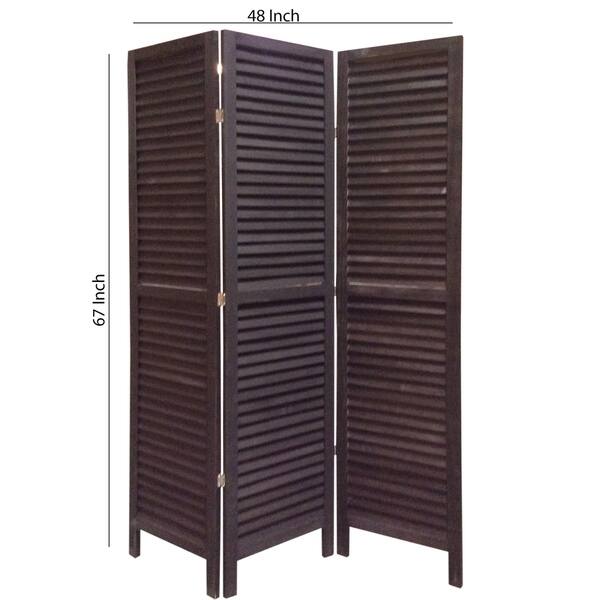 3 Panel Foldable Wooden Shutter Screen with Straight Legs, Black - Bed ...