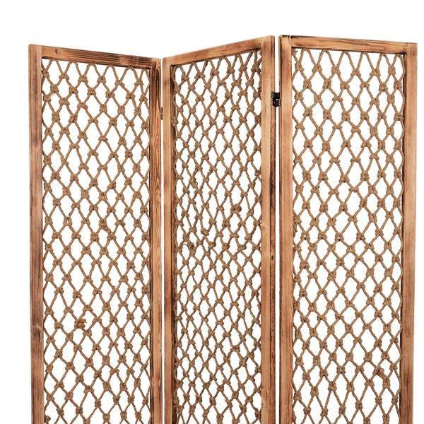 3 Panel Traditional Foldable Screen with Rope Knot Design, Brown - On ...