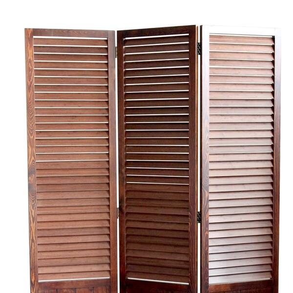 Traditional Foldable Wooden Shutter Screen with 3 Panels, Brown - Bed ...