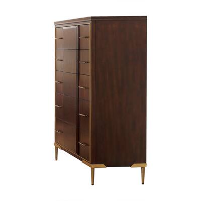 Wooden Chest with Raised Panels and 5 Spacious Drawers, Brown and Gold ...