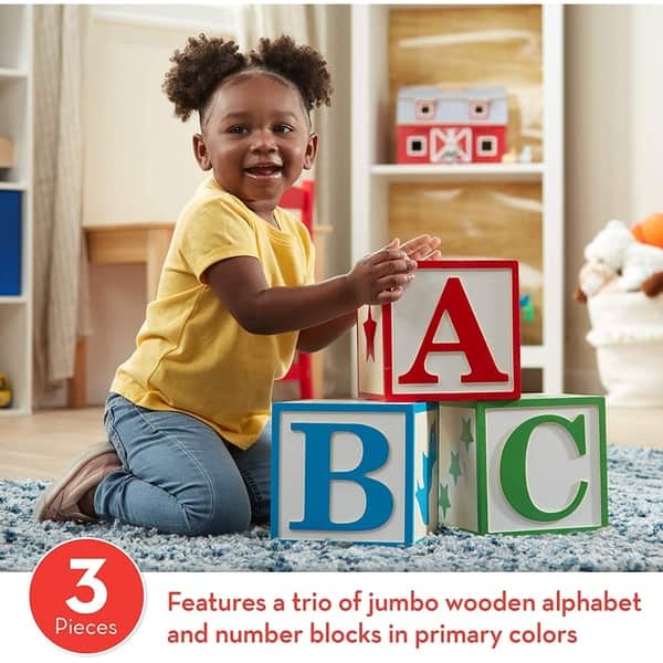 Set of 3 Jumbo Wooden Alphabet Number Toy Blocks Classic - Bed Bath ...