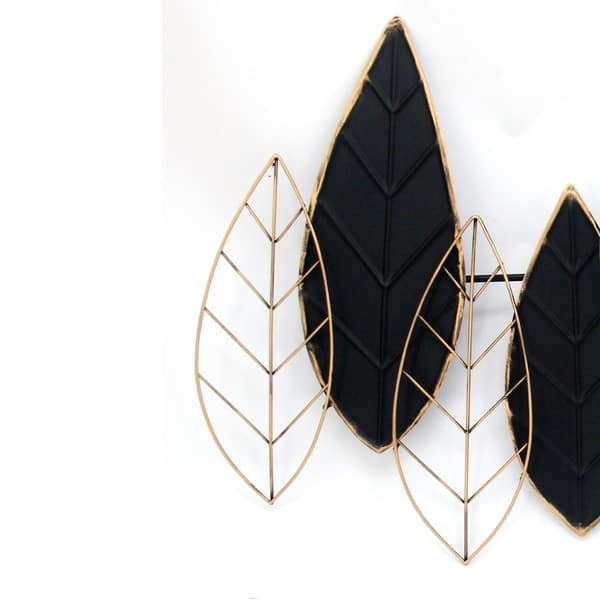 Decorative Metal Leaf Wall Decor with Intricate Details,Gold and Black ...