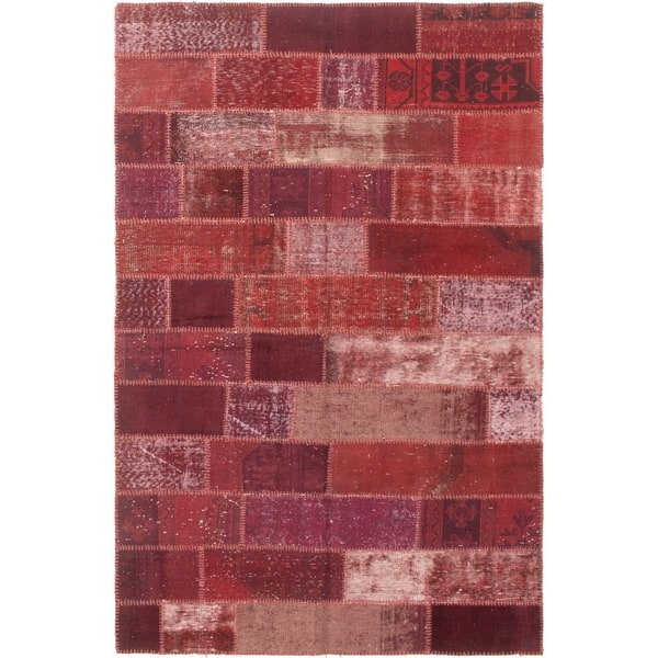 Hand-knotted Color Patchwork Red Wool Rug - 5'4" x 8'1" - Bed Bath ...
