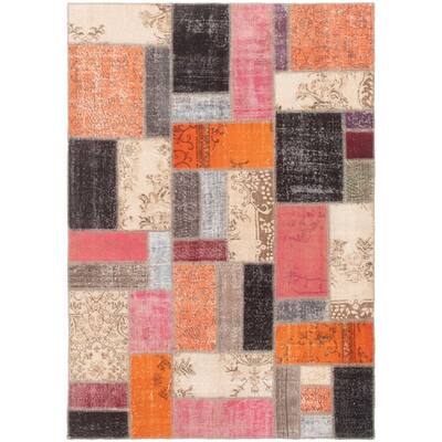Hand-knotted Color Patchwork I Multi Color Wool Rug - 5'10" x 8'2 ...