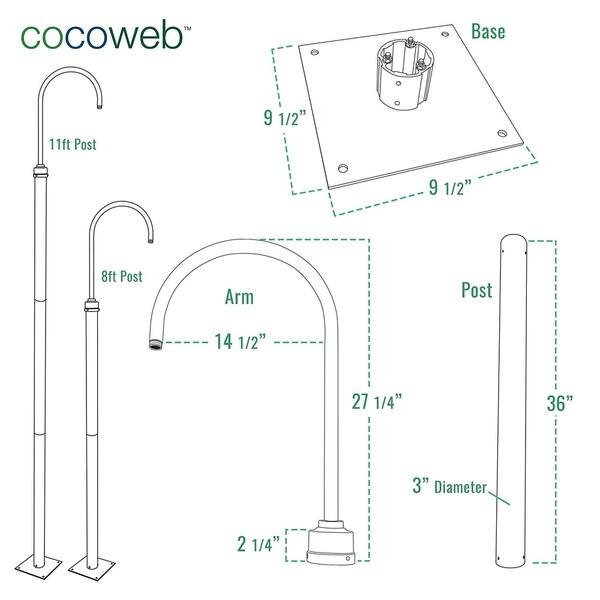 Cocoweb 14" Goodyear LED Post Light in White with 8 Foot Tall Post - N ...