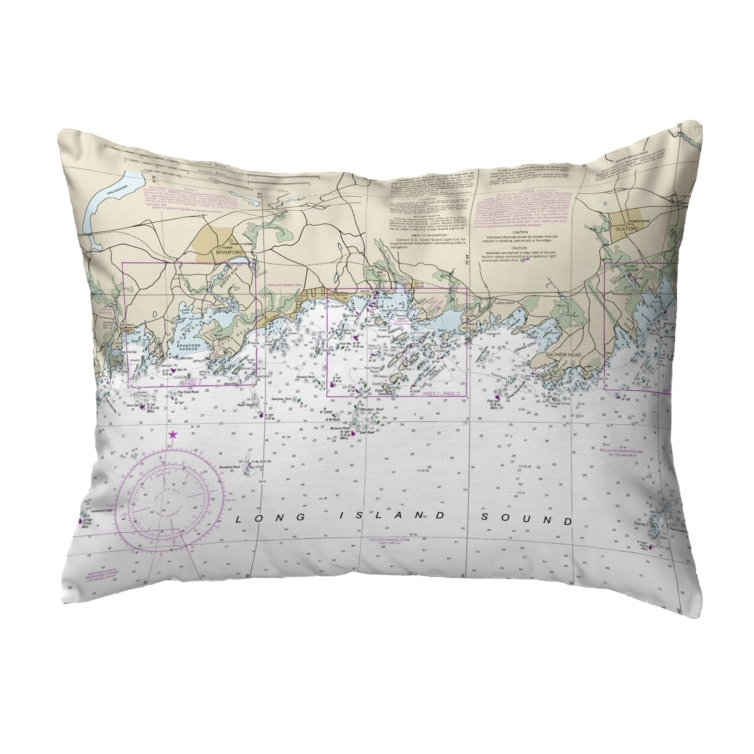 Long Island Sound, NY Nautical Map Pillow 16x20 - Bed Bath & Beyond ...