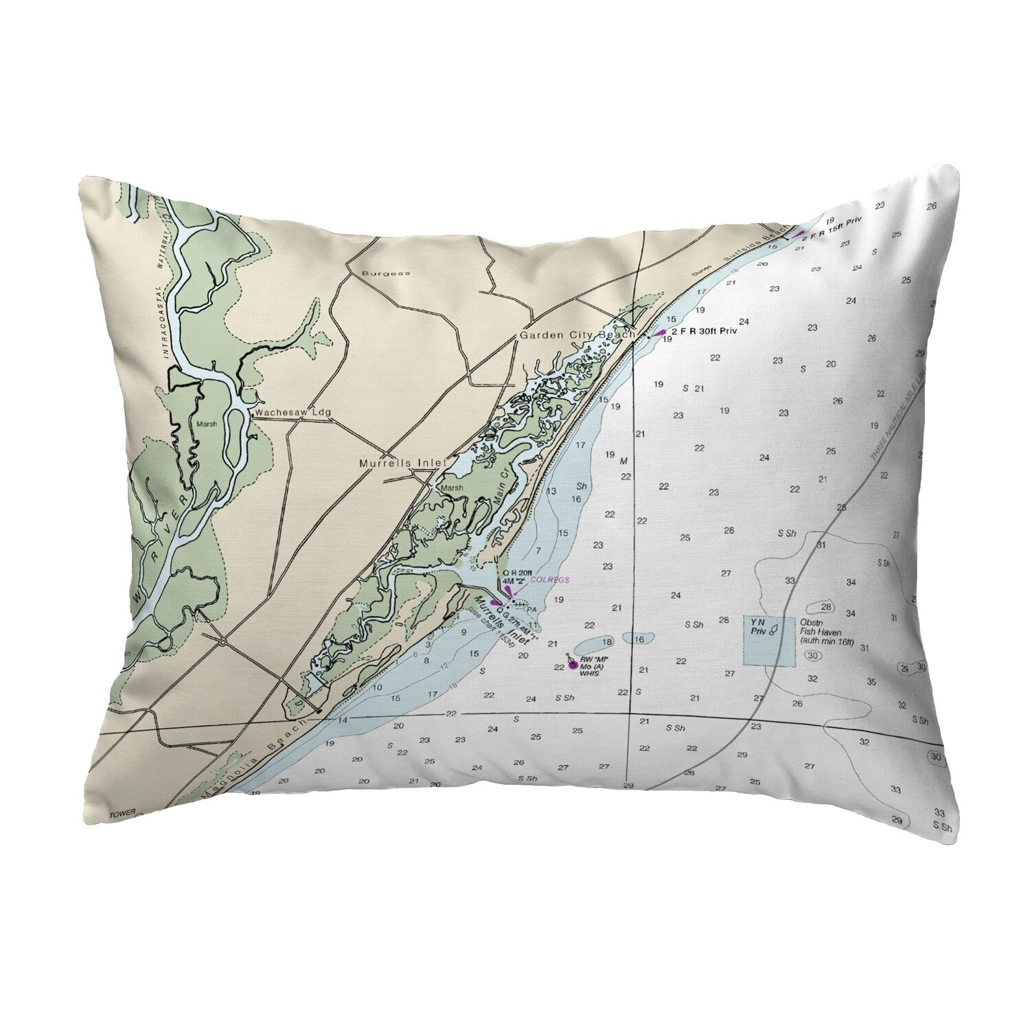 Fripp Island, SC Nautical Map Noncorded Pillow 11x14 - Bed Bath ...