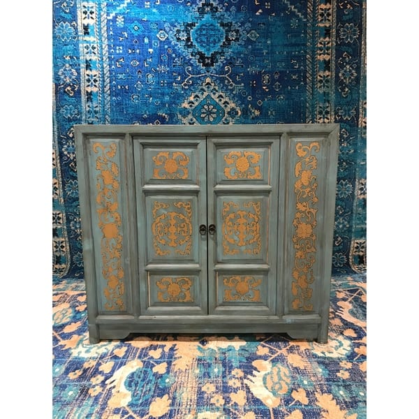 Venetian Gold and Teal Hand Painted Buffet - On Sale - Bed Bath ...