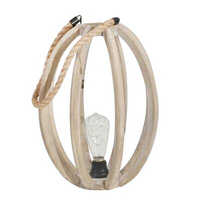 Oval Caged Wooden LED Lantern with Jute Rope, Large, Brown and Black ...