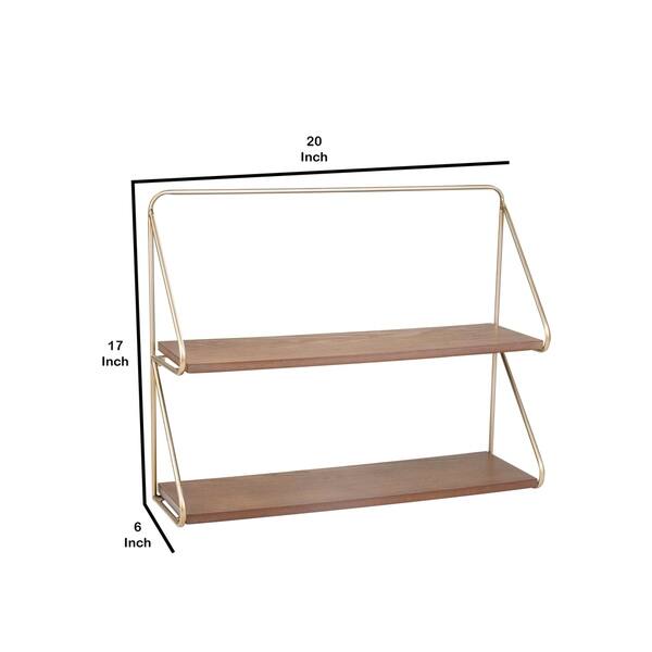 Contemporary Wood and Metal Ornate 2 Tier Wall Shelf, Brown and Gold ...