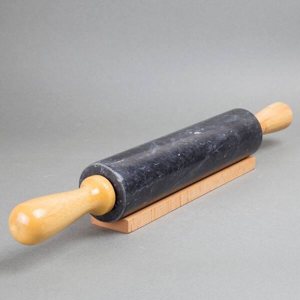 Creative Home Black Marble 18" Length Rolling Pin w/Deluxe Wood Handles ...