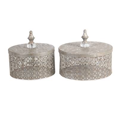 2 Piece Decorative Pierced Metal Box Set with Lidded Finial Top,Silver ...