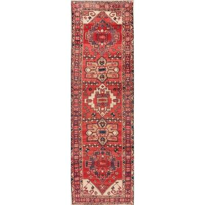 Vintage Red Geometric Heriz Persian Runner Rug Handmade Hallway Carpet ...