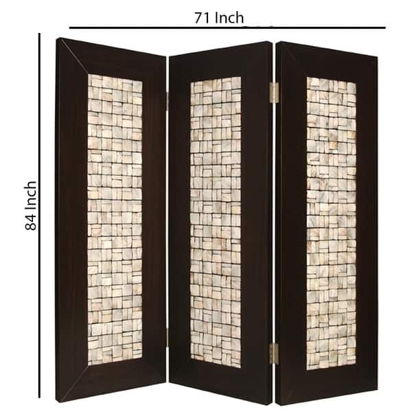 3 Panel Room Divider with Pearl Shell Inlay, Brown and Beige - Bed Bath ...