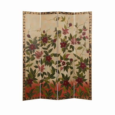 Wooden Canvas Screen with Beautiful Floral Design, Multicolor ...