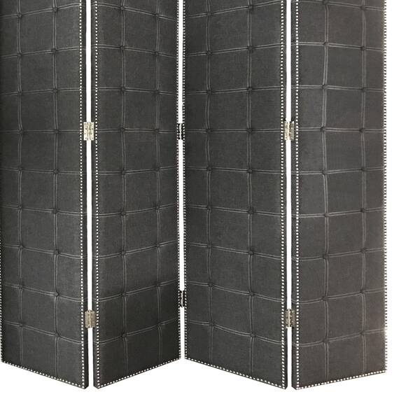 Modern Style 5 Panel Screen with Faux-Leather Button Tufting, Black ...