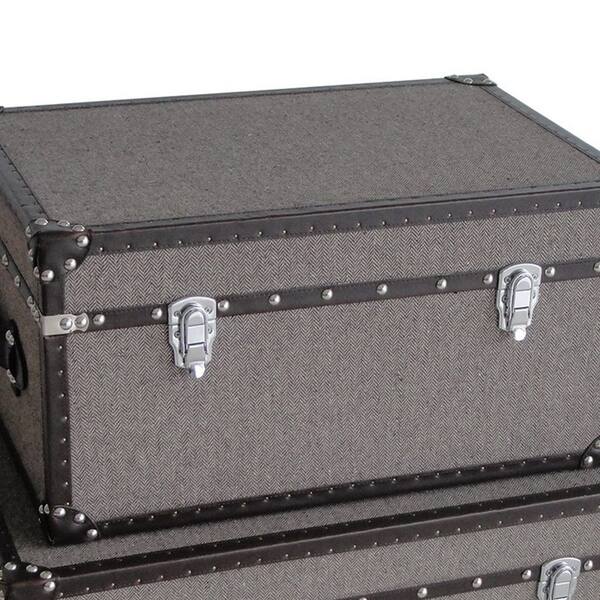 Fabric Upholstered Rectangular Trunk with Nailhead Details, Gray, Set ...