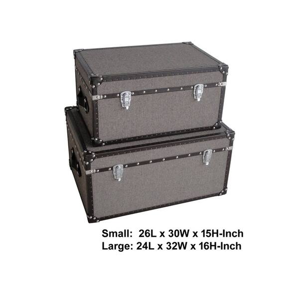 Fabric Upholstered Rectangular Trunk with Nailhead Details, Gray, Set ...