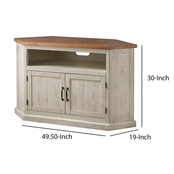 Rustic Wooden Corner TV Stand with 2 Door Cabinet, Antique White and ...