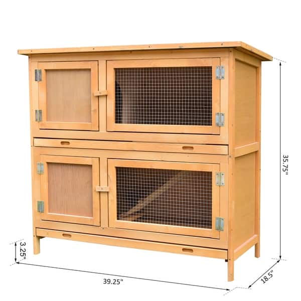 PawHut Solid Wood Rabbit/Bunny Hutch with 2 Large Main Rooms ...