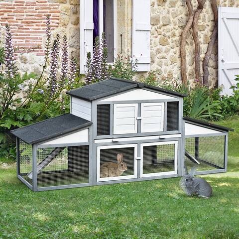 PawHut Wooden Rabbit Hutch with Outdoor Run Area, Waterproof Roof, and ...