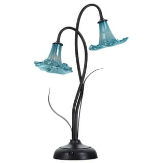 Blue Trumpet 2-Light LED Hand Blown Art Glass Accent Lamp - Bed Bath ...