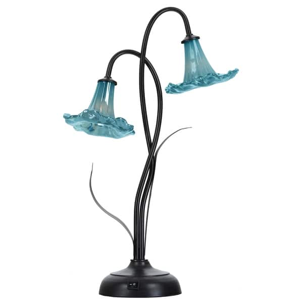 Blue Trumpet 2-Light LED Hand Blown Art Glass Accent Lamp - Bed Bath ...