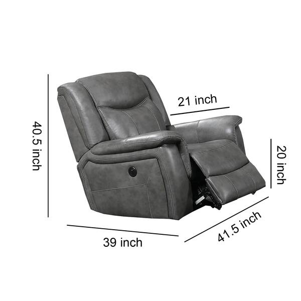 Leatherette Wooden Power Reclining Sofa with Push Button, Gray - Bed ...