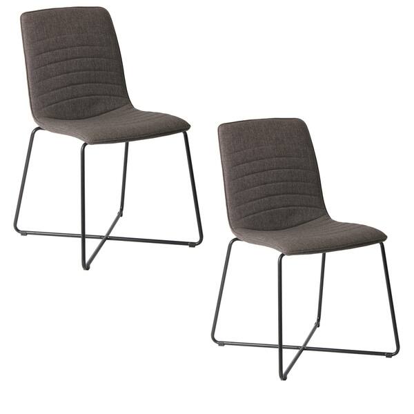 Fabric Upholstered Metal Chair with Cross Base Design, Set of 2, Gray ...