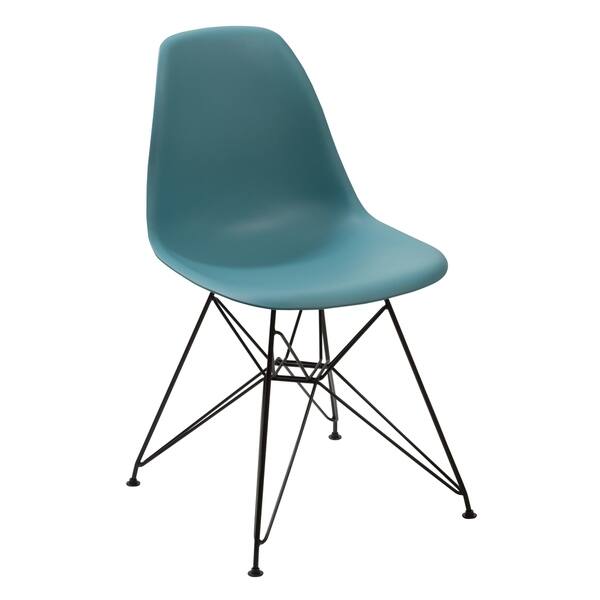 Deep Back Plastic Chair with Metal Eiffel Style Legs, Ocean Blue and ...