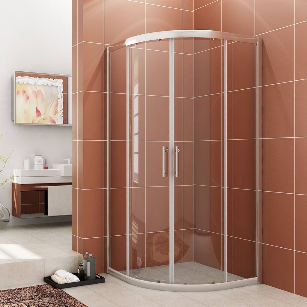 Frameless Neo-Round Corner Shower Door,Clear Glass - Brushed ...