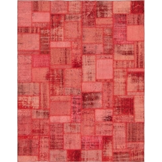 Hand-knotted Color Patchwork Red Wool Rug - 5'7 x 7'9/5'7" x 7'9" - Bed ...