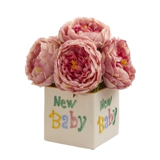 11" Rose Artificial Arrangement in "New Baby" Vase - Bed Bath & Beyond ...