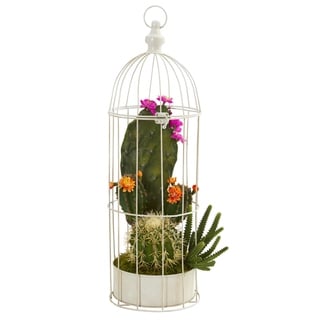 24" Mixed Cactus Succulent Artificial Plant in Decorative Cage - Bed ...