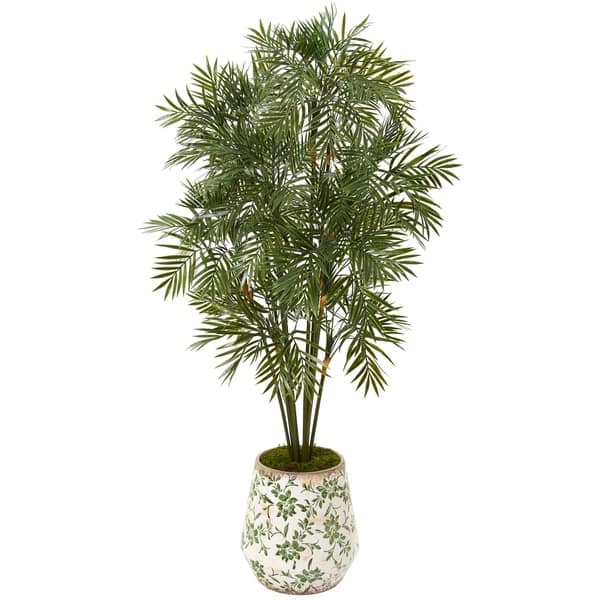 52" Parlor Palm Artificial Tree in Floral Print Planter - Bed Bath ...