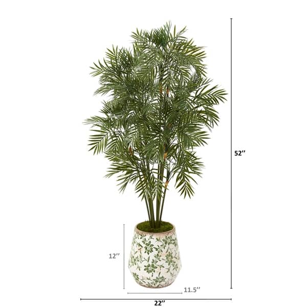 52" Parlor Palm Artificial Tree in Floral Print Planter - Bed Bath ...