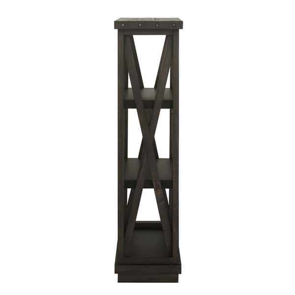 Three Tier Wooden Bookshelf with Exposed Bolts and Rustic Cross Bracing ...