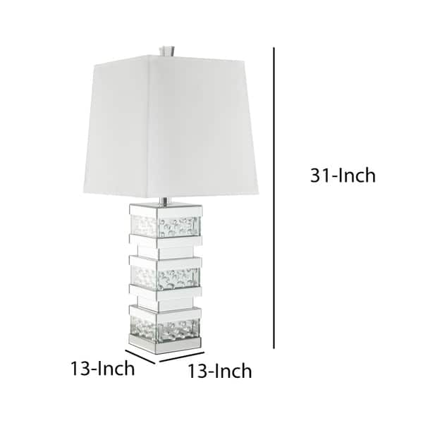 Contemporary Square Table Lamp with Pedestal Mirrored Base, White and ...