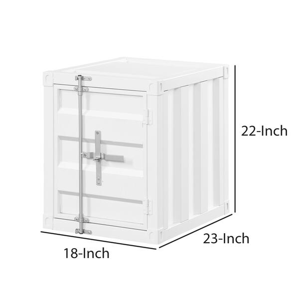 Industrial Style Metal Cargo End Table with Openable Door, White - Bed ...