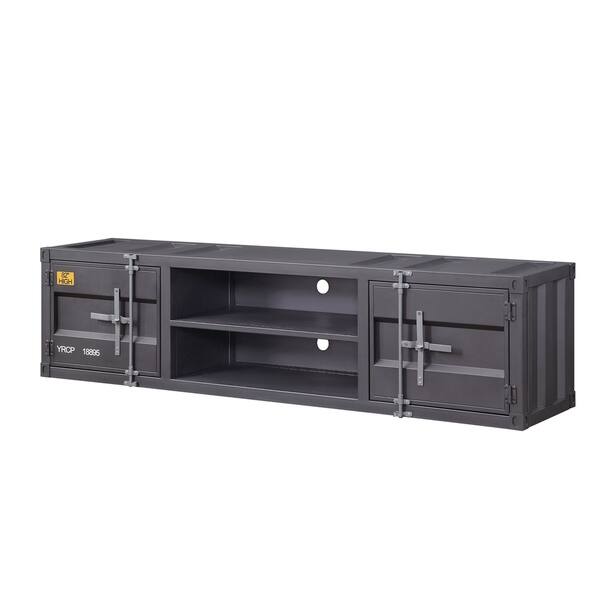 Industrial Container Style TV Stand with Two Open Shelves, Gray - Bed ...