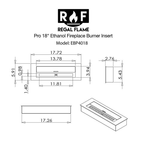 Regal Flame PRO 18 Inch Bio-Ethanol Fireplace Burner Insert 2.6 Liter ...